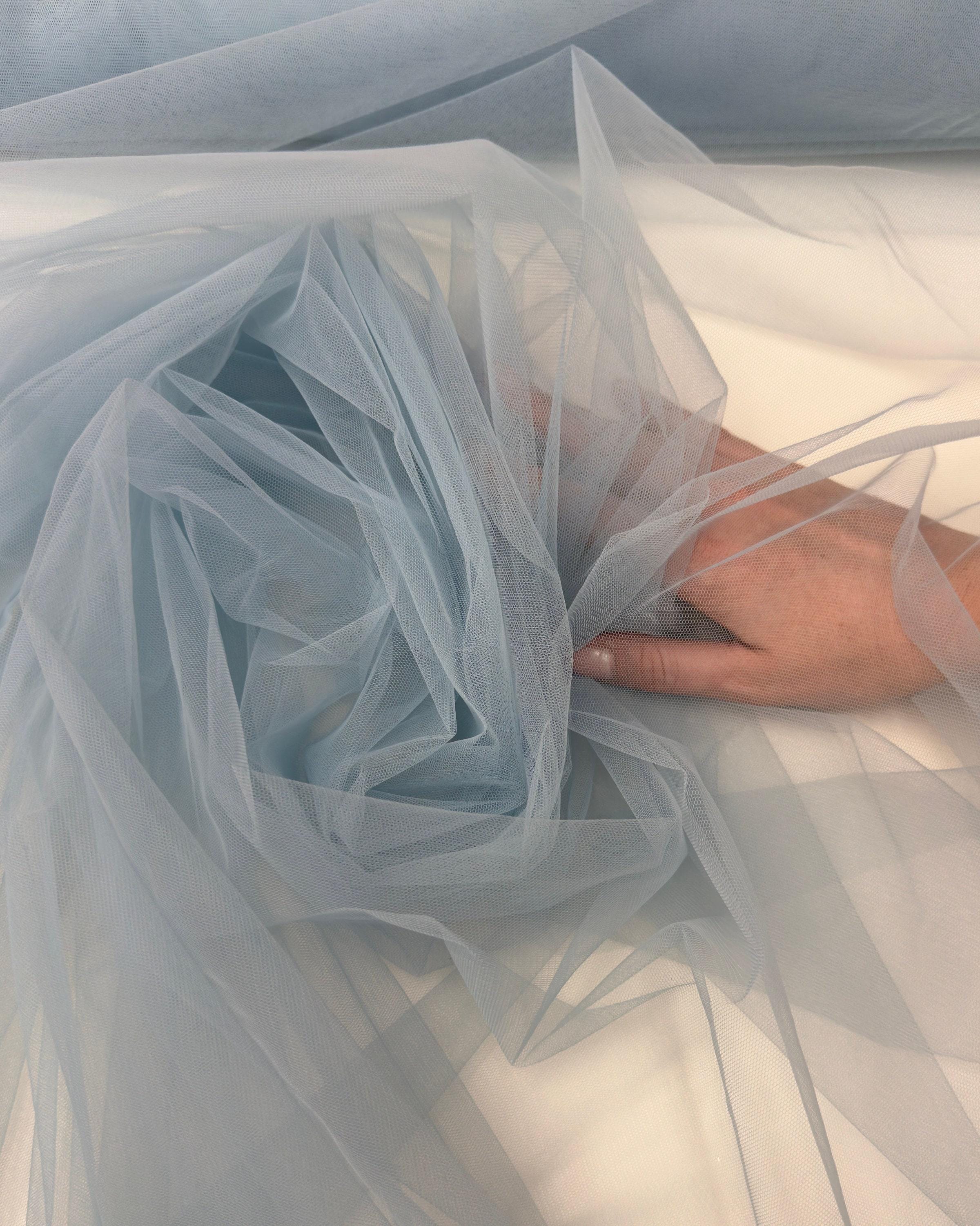 Dusty Blue Tulle Fabric by the Yard, Extra Soft and Matte Italian Tulle ...