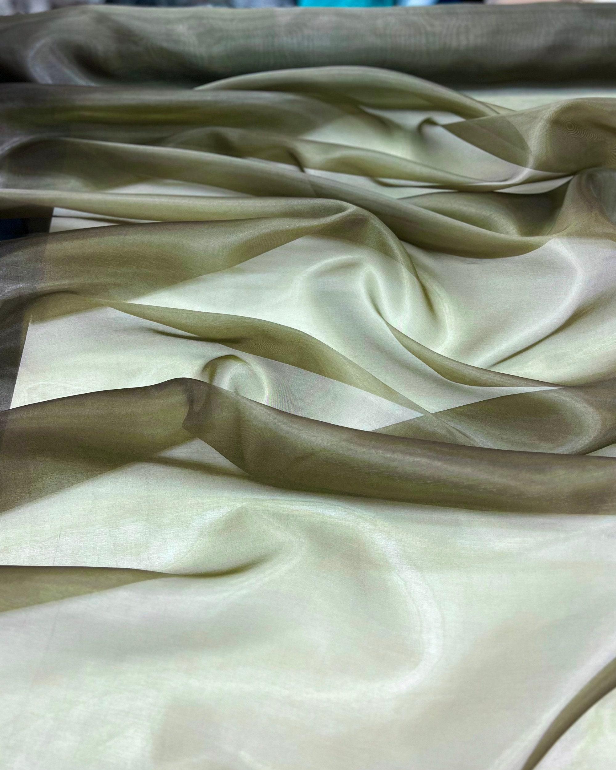 Olive Green Crystal Organza by the Yard – Sheer Fabric for Bridal Wear ...