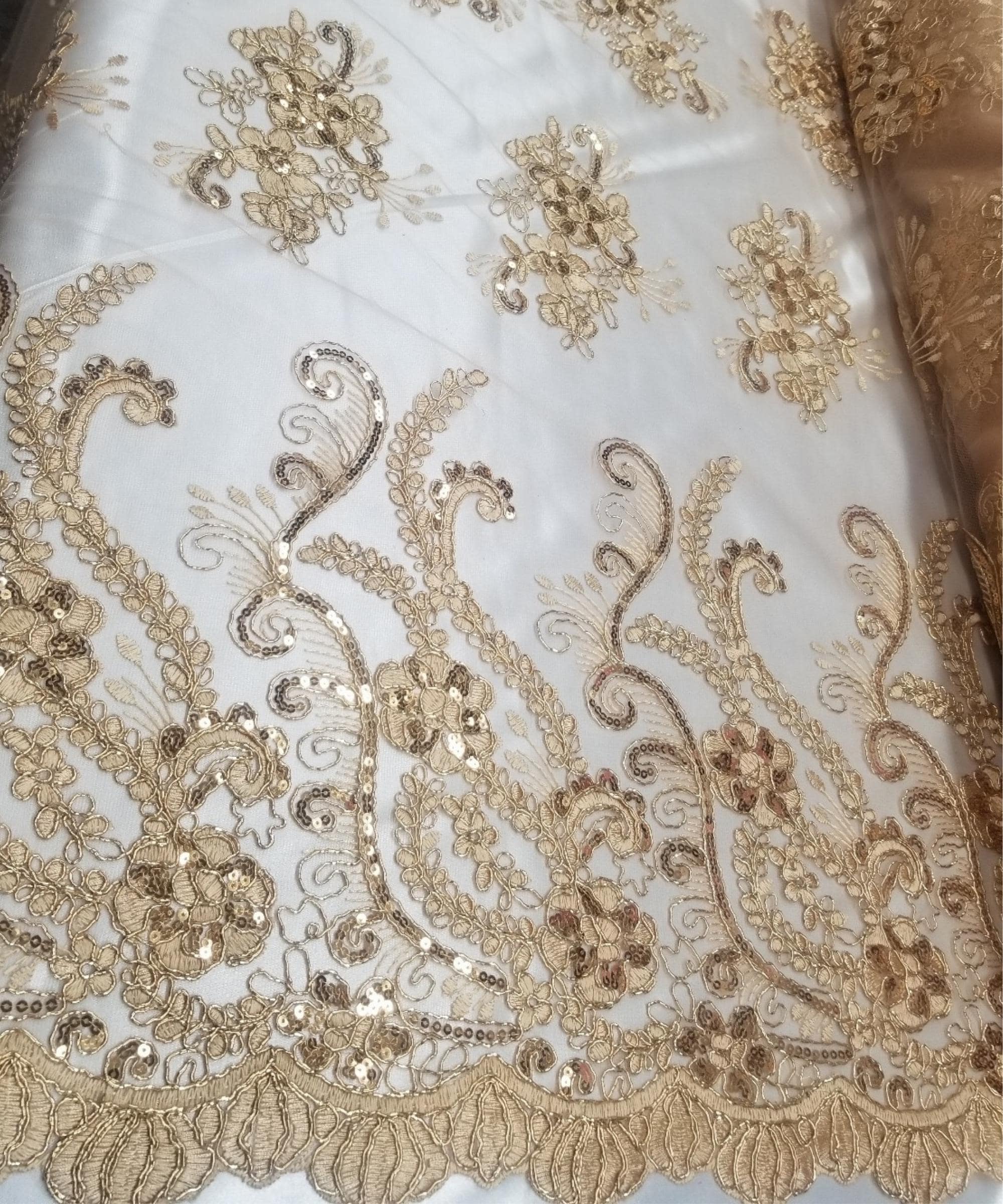 Gold Floral Lace by the Yard, Gold Embroidery on Lace Fabric With ...