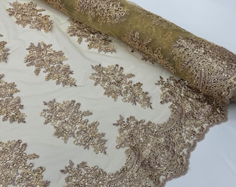 Gold Floral Lace by the Yard, Gold Embroidered Lace Fabric With Sequins ...