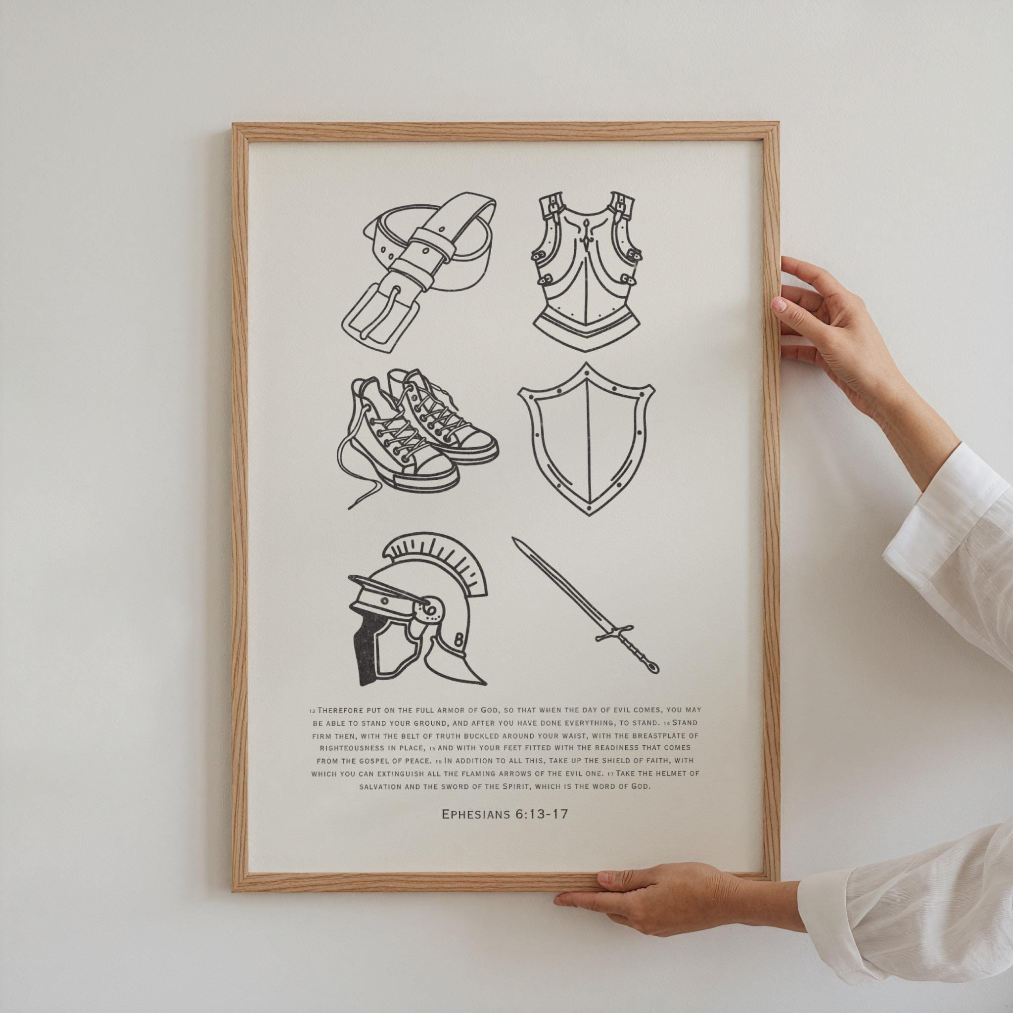 Ephesians 6 Armor Of God Print Black And White Christian Wall Art