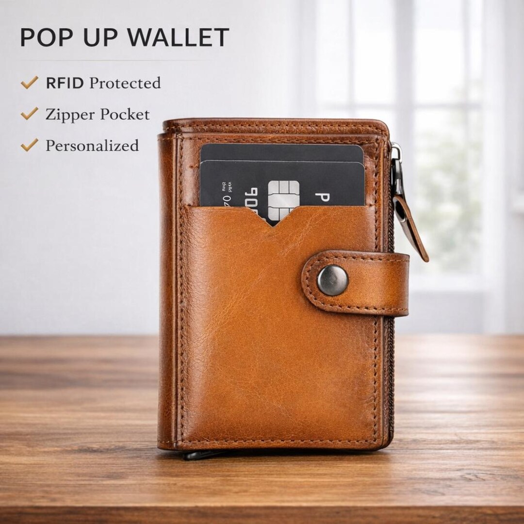 Engraved Leather Minimalist Wallet | RFID , Card Ejector, Zip Coin ...