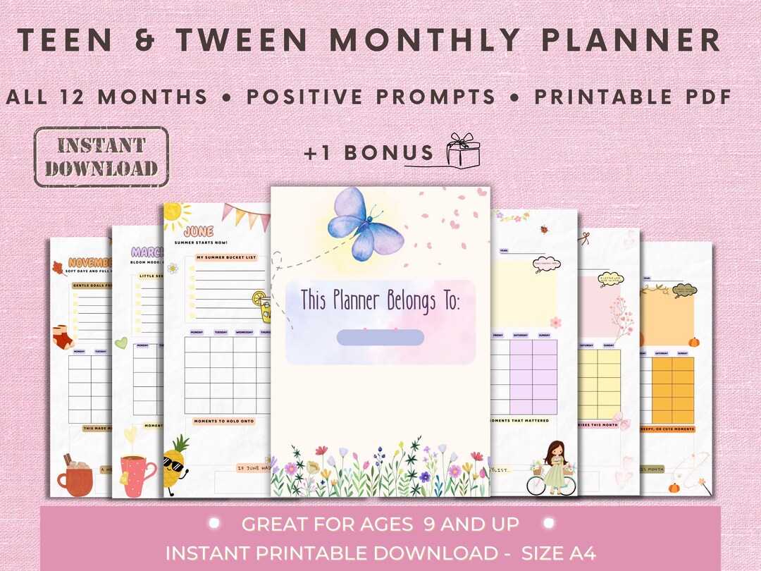 Teen & Tween Monthly Planner Printable – Cute Pastel Journal With Bonus ...