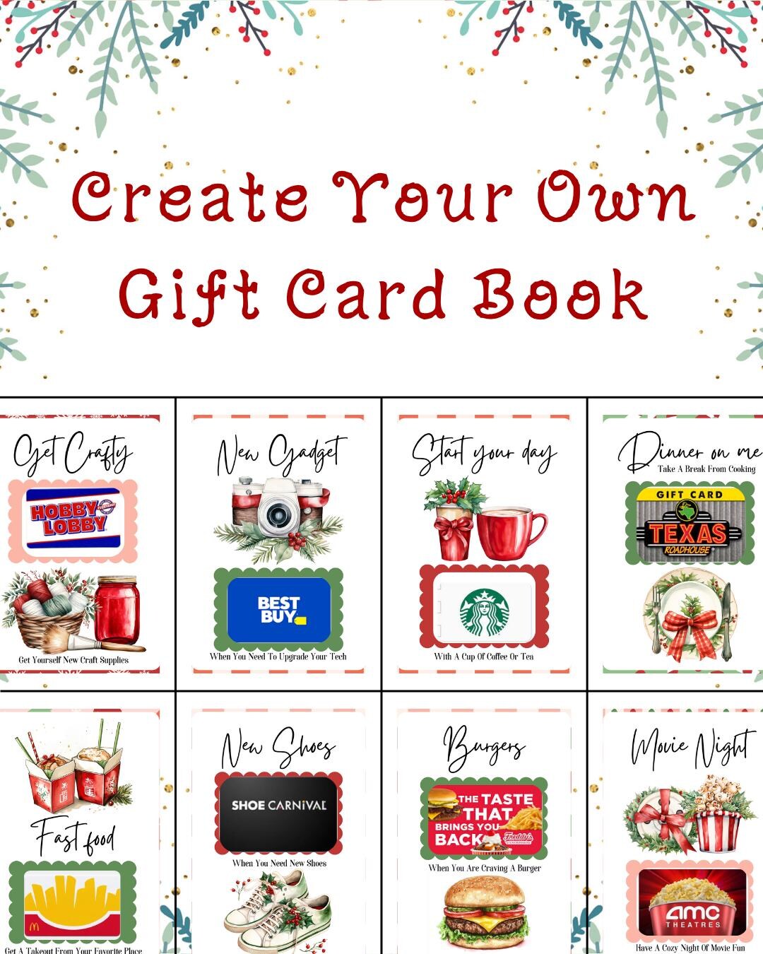 Printable Christmas Gift Card Book: 38 Holiday Pages (digital Download ...
