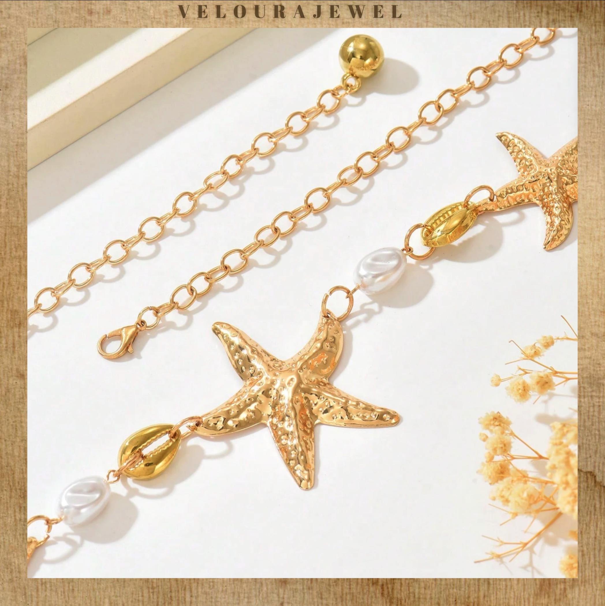 Gold Starfish Waist Chain,shells and Faux Pearls Detail,beach Jewelry ...