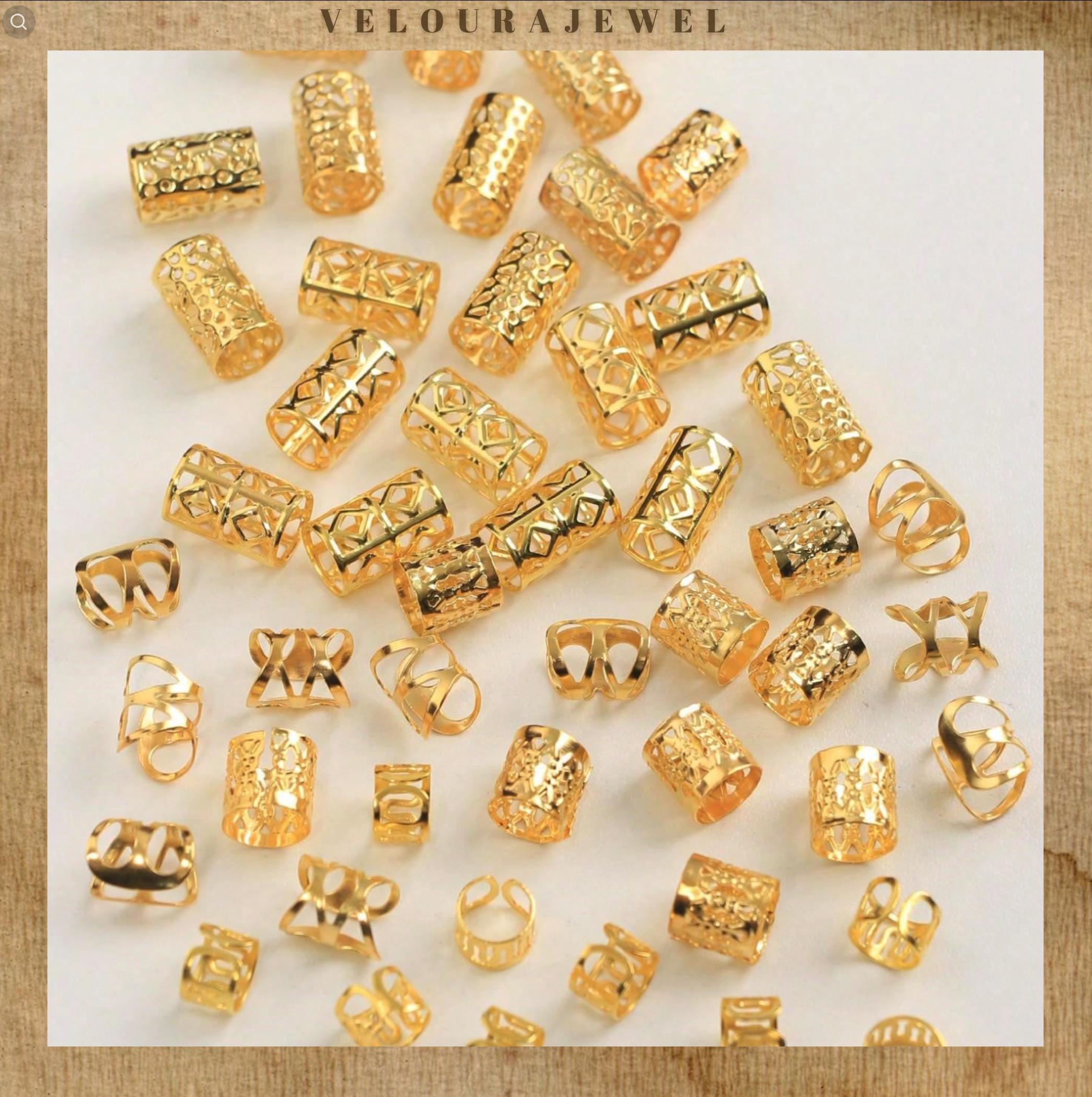 50pcs Gold Dreadlock Beads, Braid Hair Cuffs for Locs,twists and Dreads ...
