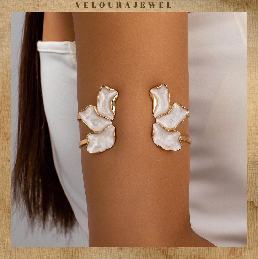 Gold Floral Enamel Arm Cuff, Adjustable Statement Bracelet, Gold Arm ...
