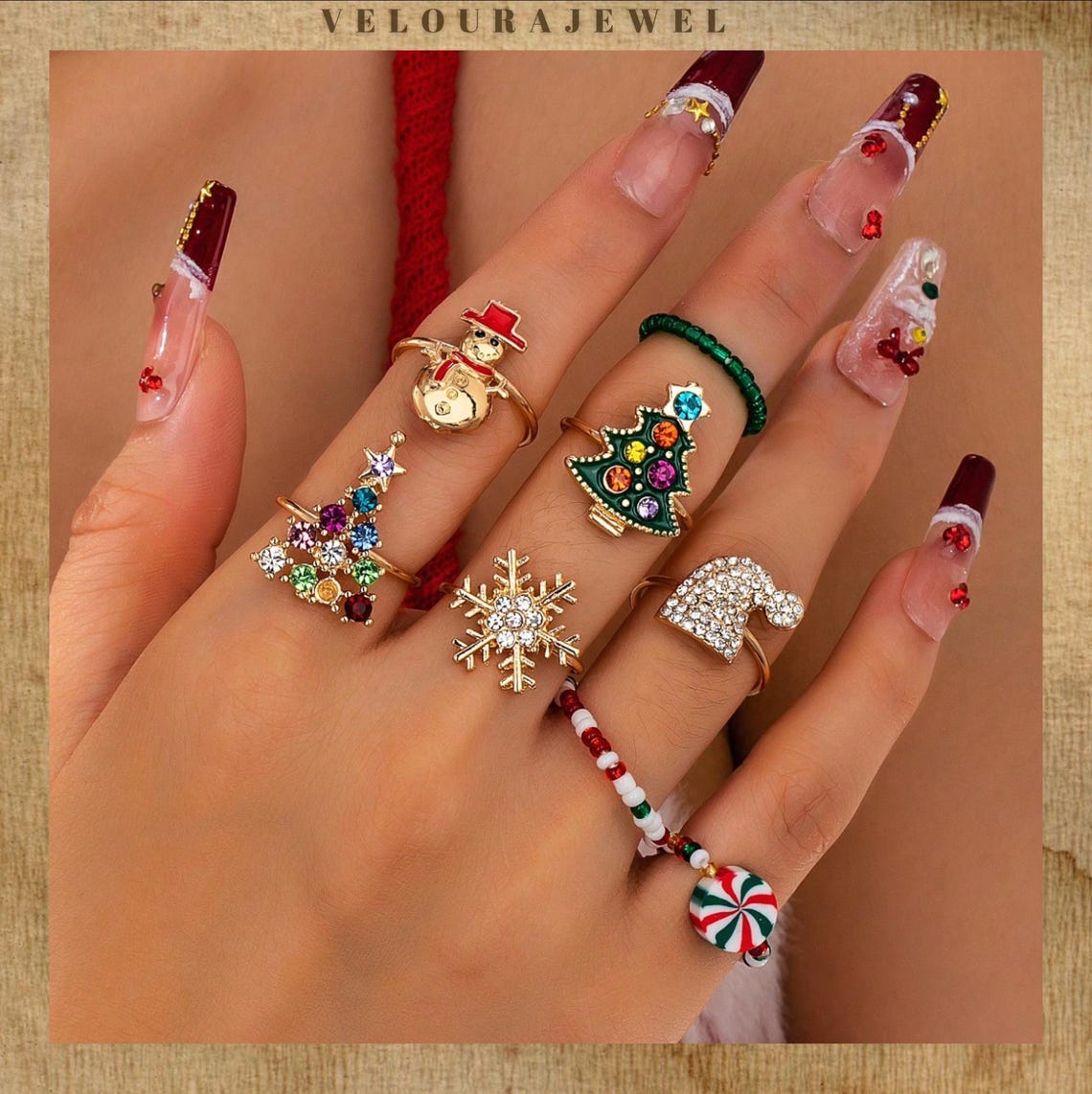 8 Pcs Christmas Rings Set,boho Stackable Holiday Rings,snowman Tree ...
