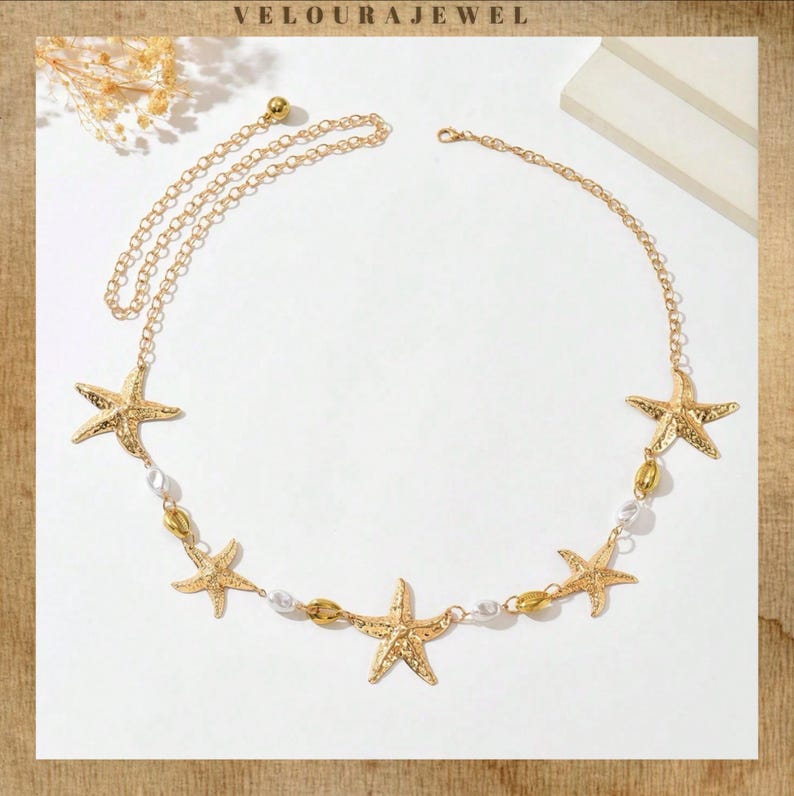 Gold Starfish Waist Chain,shells and Faux Pearls Detail,beach Jewelry ...