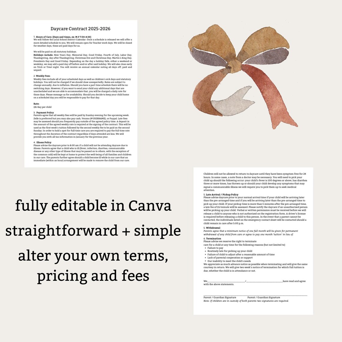 Printable Daycare Contract | Editable Childcare Template - Etsy
