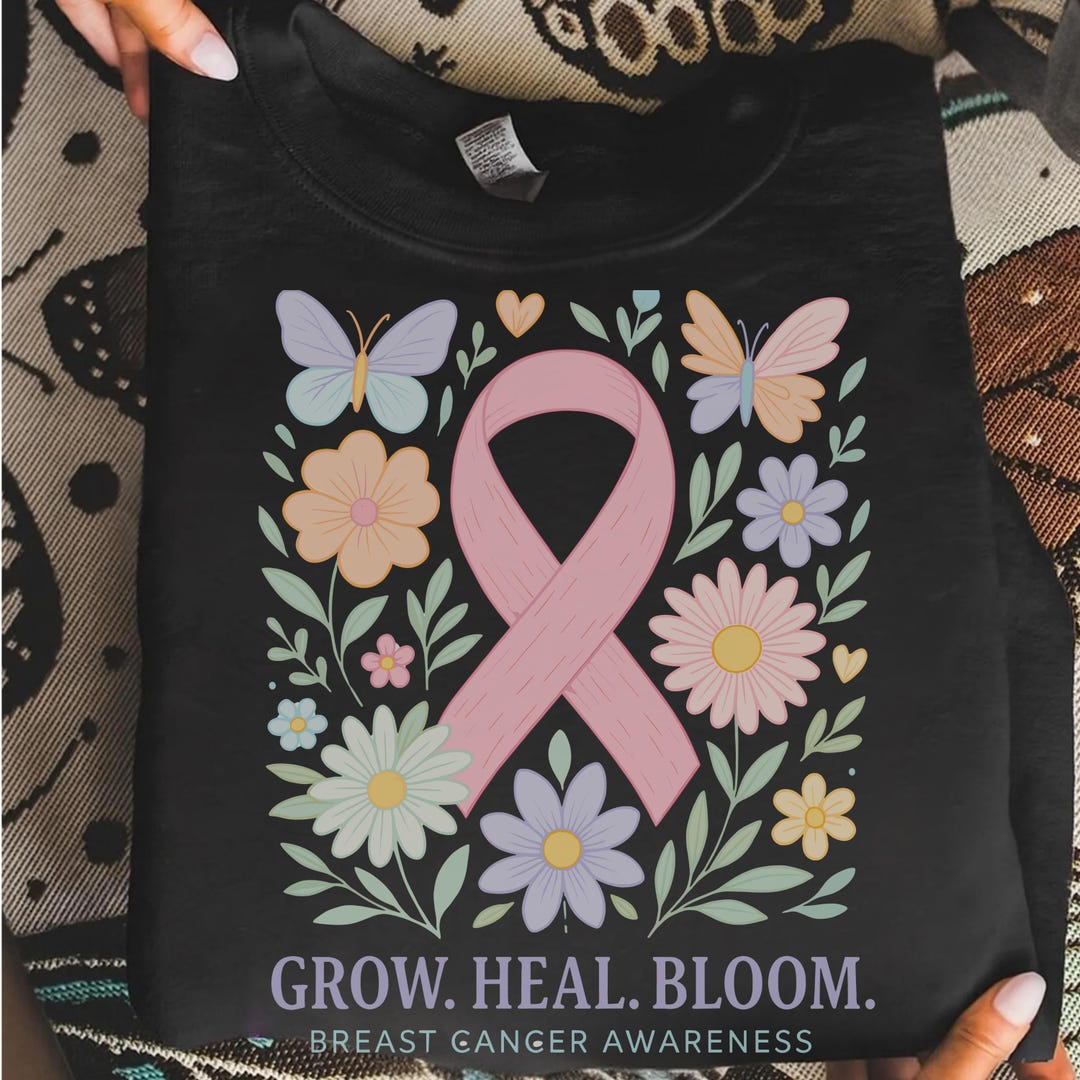 Breast Cancer Ribbon SVG PNG, Grow Heal Bloom | Stronger Than Cancer ...