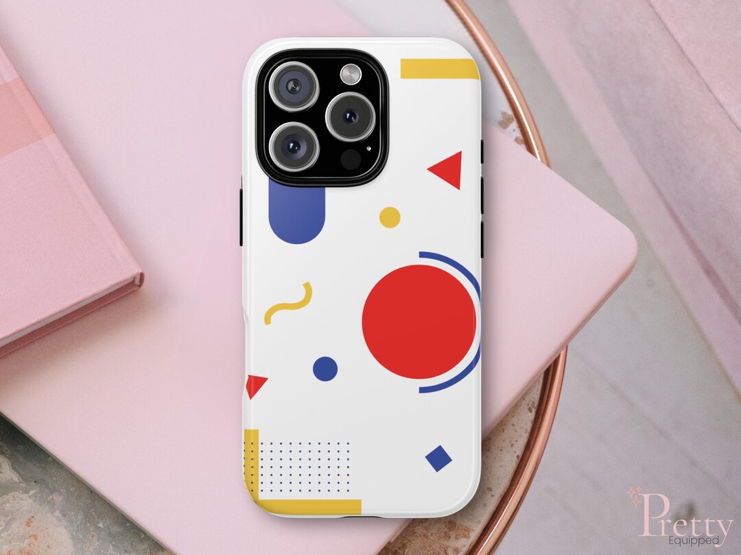 Retro 80s Geometric iPhone Case, Primary Color Abstract Art - Etsy