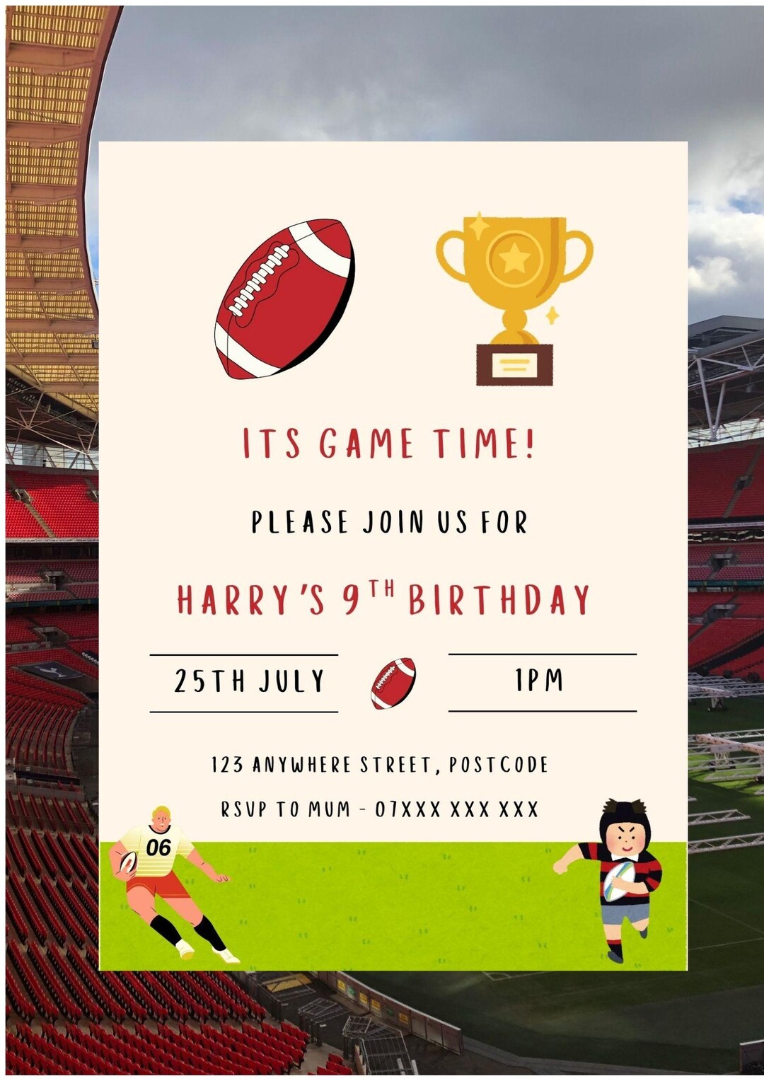 Rugby Themed Birthday Party Invitation – Editable Digital Download for ...