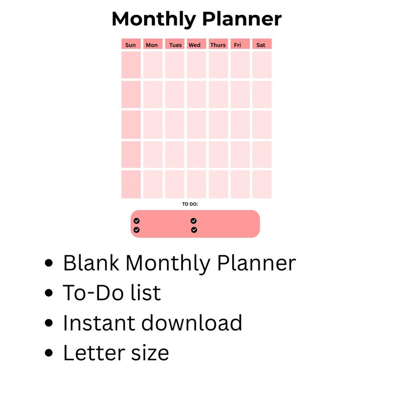 Printable Monthly Planner | Undated Digital Download PDF | Great for ...