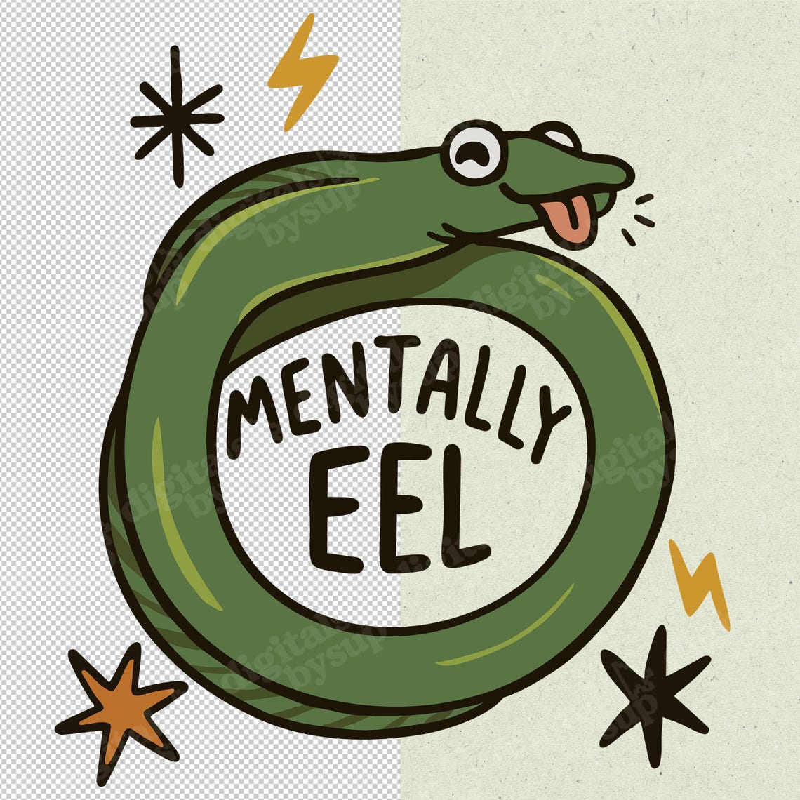 Mentally EEL PNG - Anxiety Humor Funny Pun Retro Ocean Clipart (digital ...