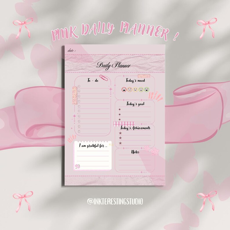 Pink Daily Planner Template – Printable PDF – Minimalist A4 & US Letter ...