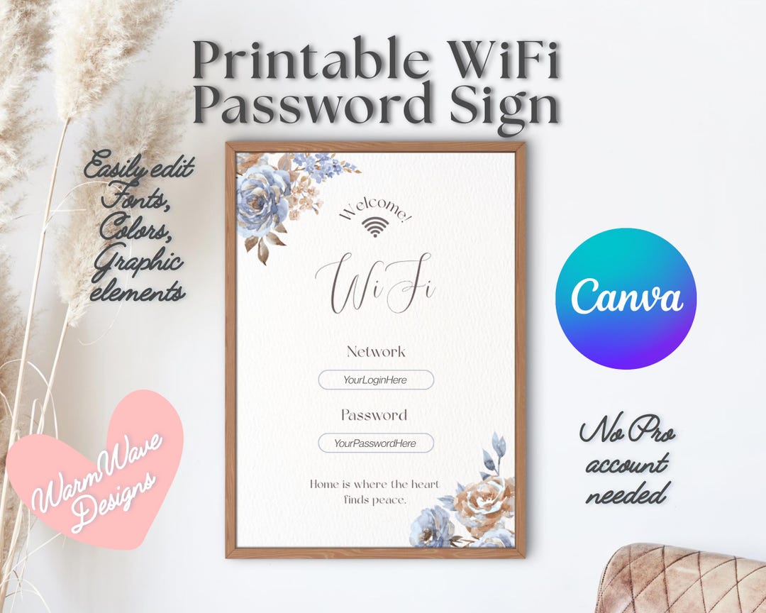 Editable Wifi Password Sign Template: Floral Airbnb Welcome Sign ...
