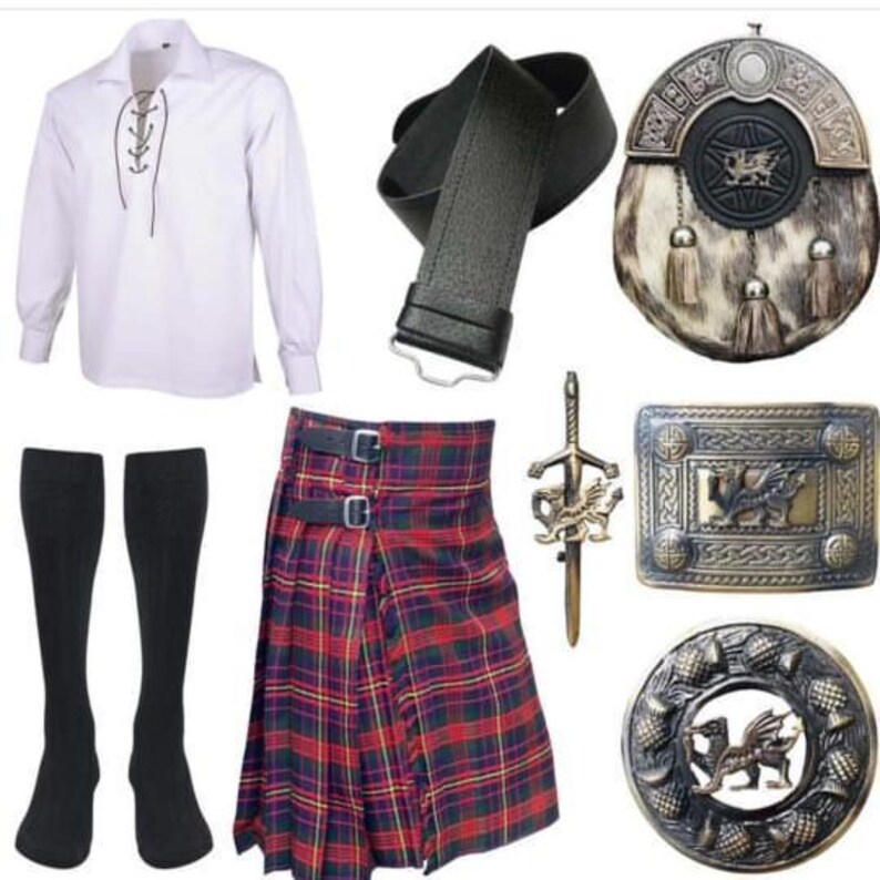 Handmade Complete Scottish Highland Red Tartan Kilt Outfit Set ...