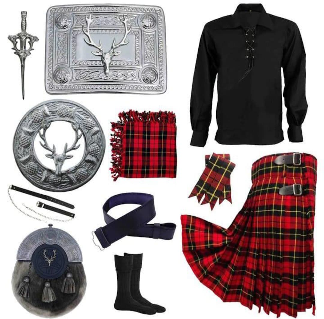 Handmade Complete Traditional Scottish Highland Kilt Outfit Set – Red ...
