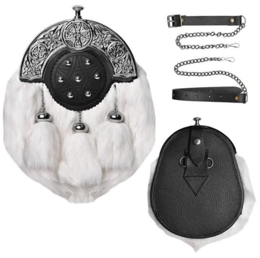 Traditional White Rabbit Fur Sporran – Chrome Cantle, Scottish Kilt ...