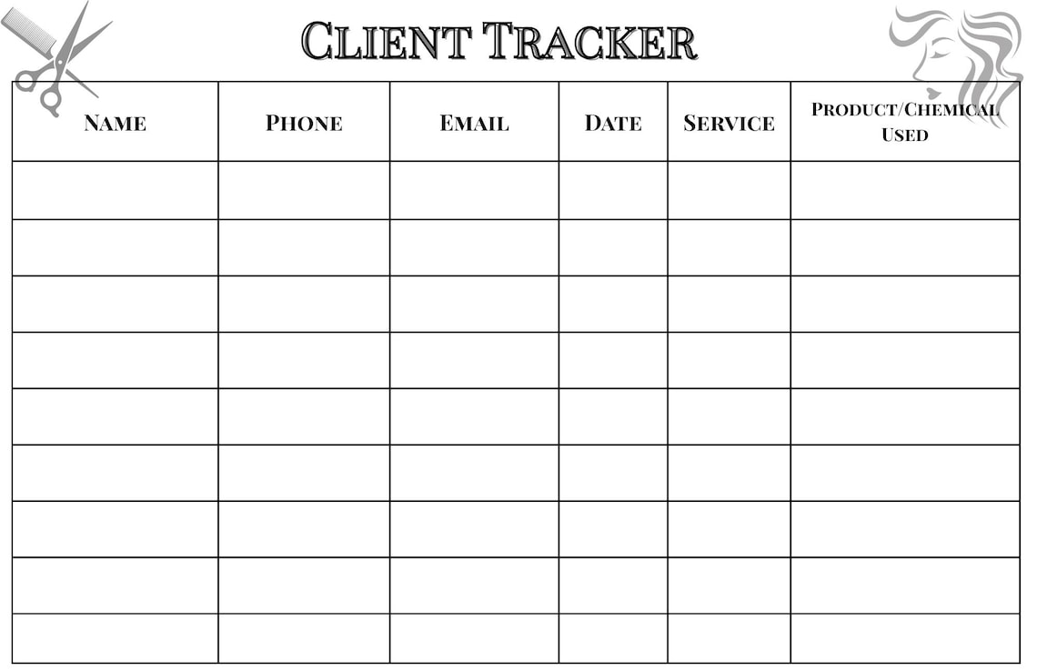 Client Tracker Printable | Hair Stylist Service Log Sheet | Salon ...