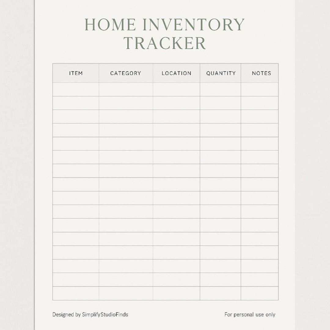 Home Inventory Tracker Printable | Minimalist Organization PDF ...