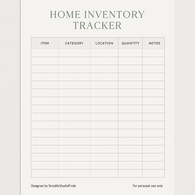 Home Inventory Tracker Printable | Minimalist Organization PDF ...