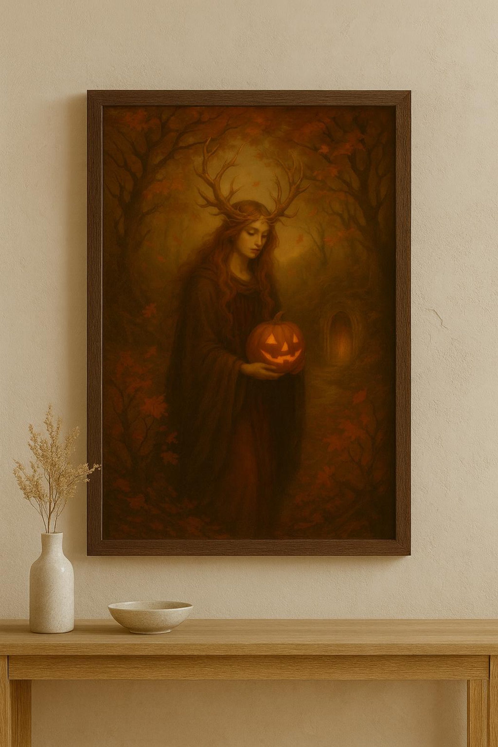 Autumn Forest Goddess Art Print: Ethereal Halloween Woodland Decor ...