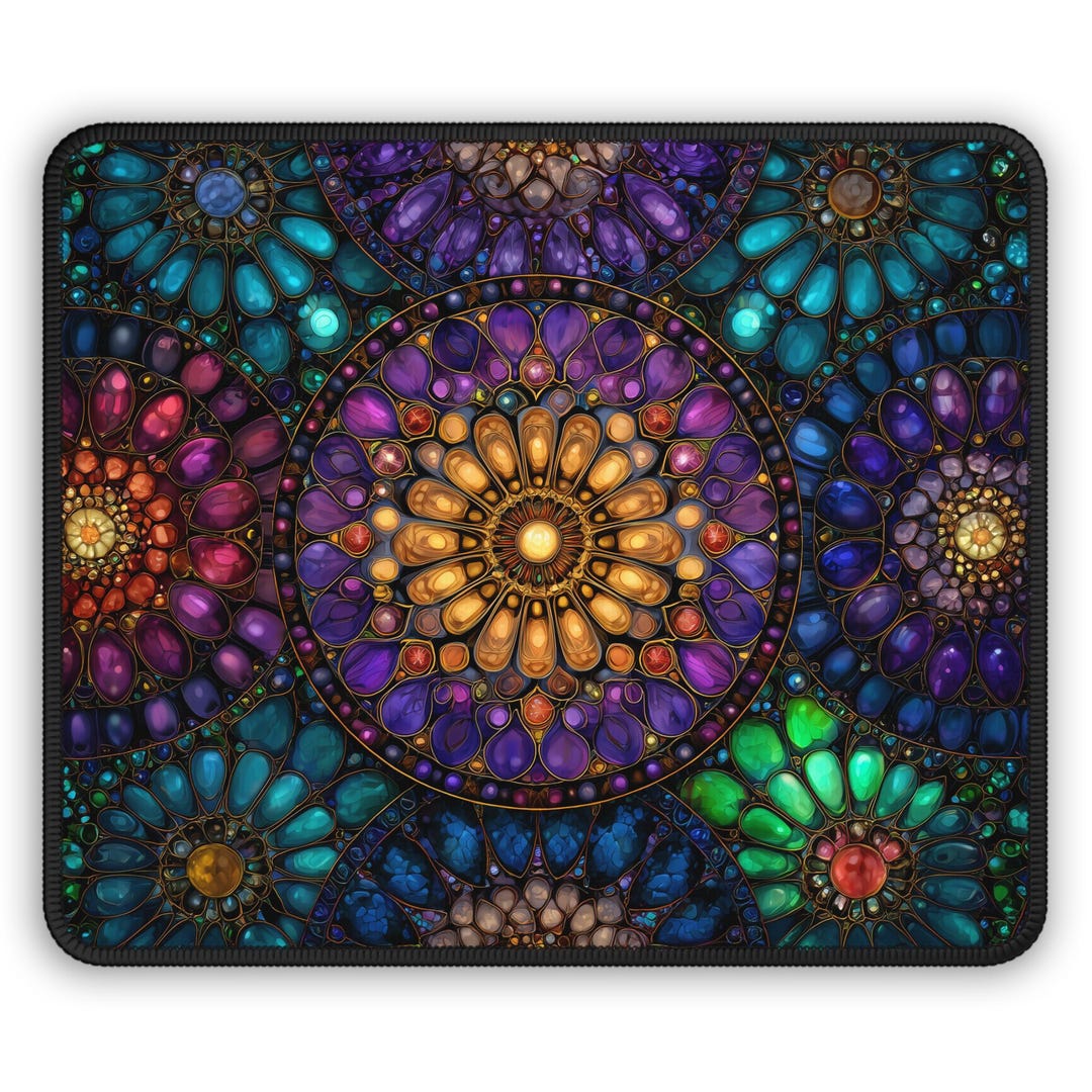 Stained Glass Mandala Gaming Mouse Pad | Colorful Floral Geometric Desk ...