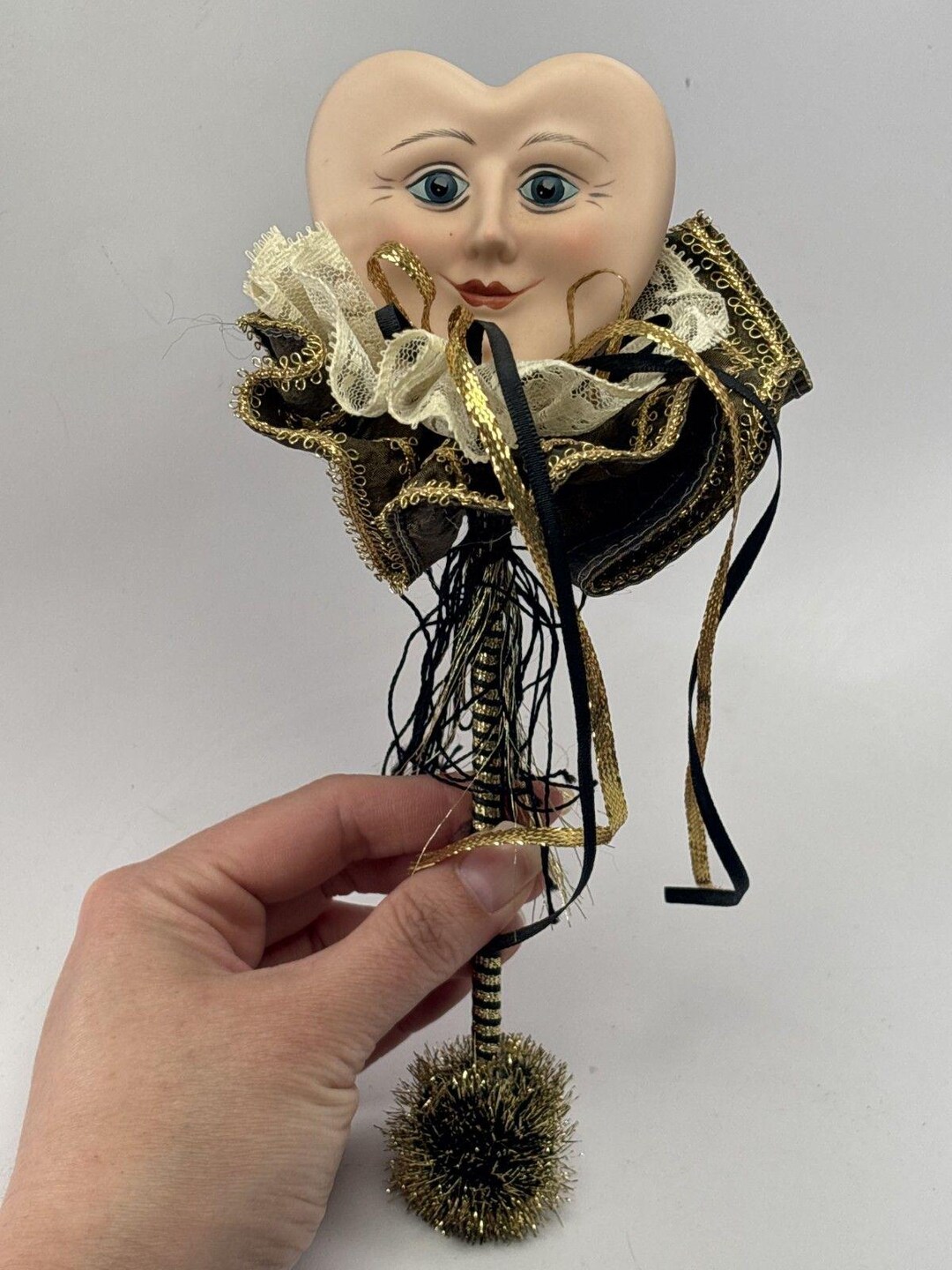 Vintage Porcelain Jester's Stick Marotte Fool's Bauble Ornament Heart ...