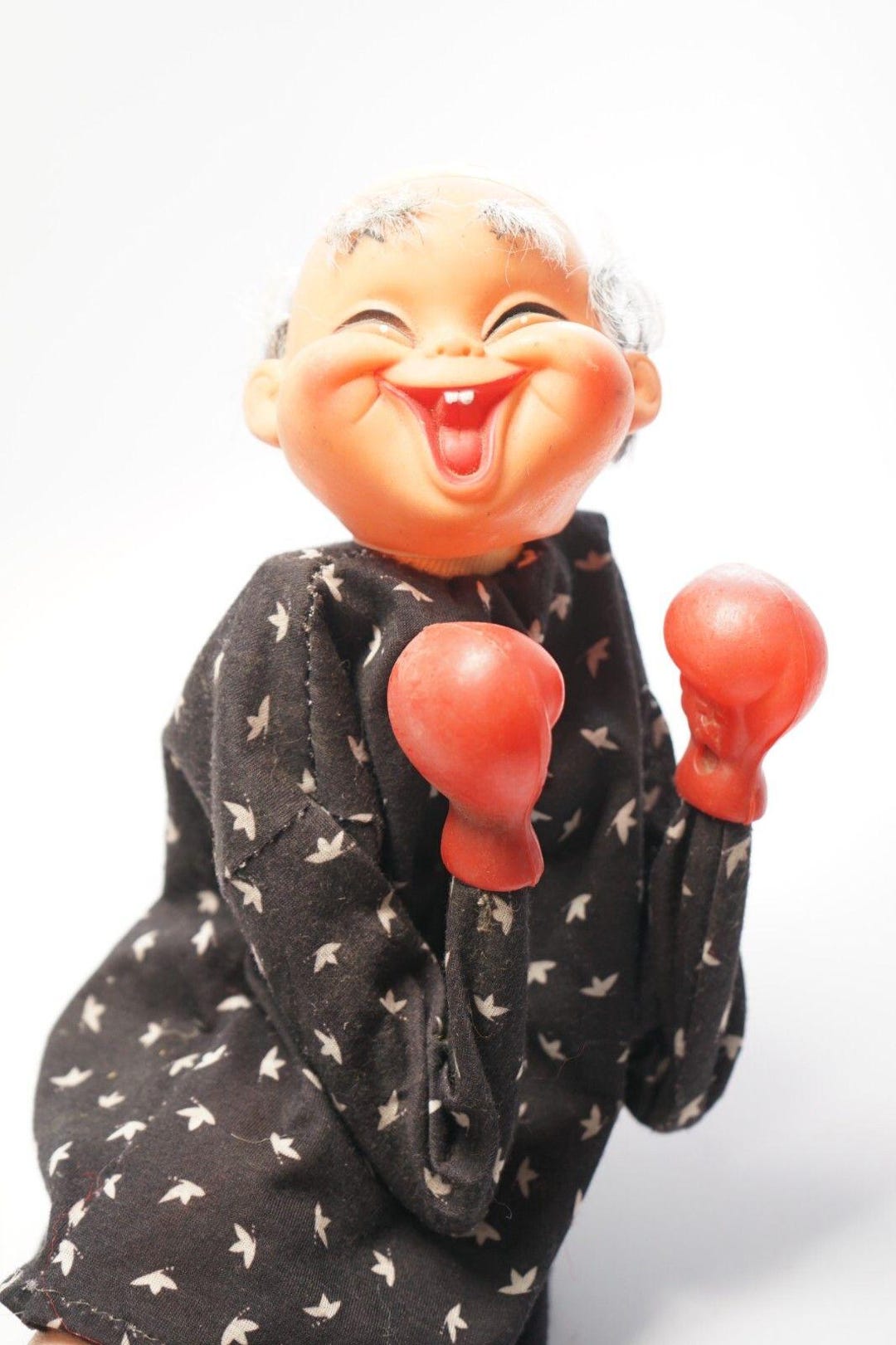 Vintage Boxing Asian Laughing Man Punching Hand Puppet Toy 8.5" Rojus ...