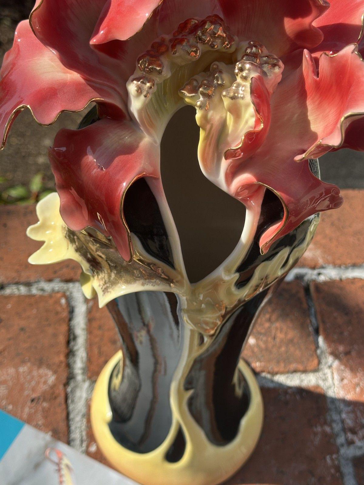 Franz Collection Porcelain Flower Vase-vermillion Peony-retired Design ...