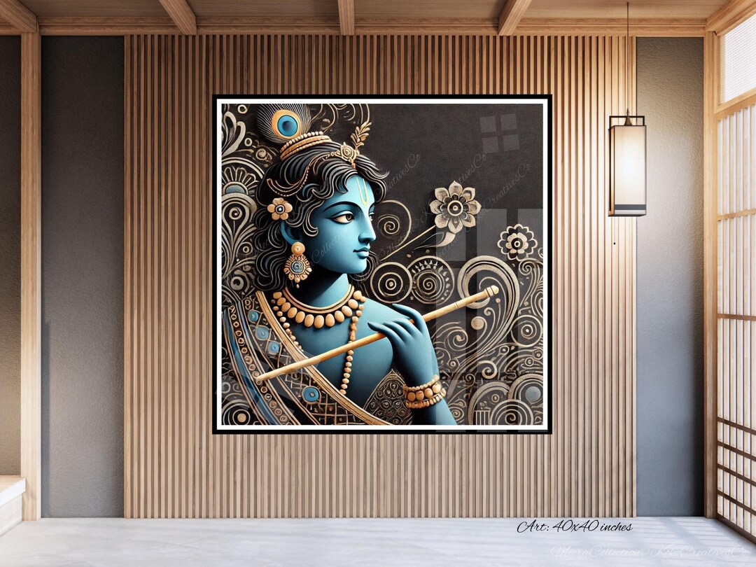 Lord Krishna Flute, Line Art, Black White Minimal Color, Indian Hindu ...