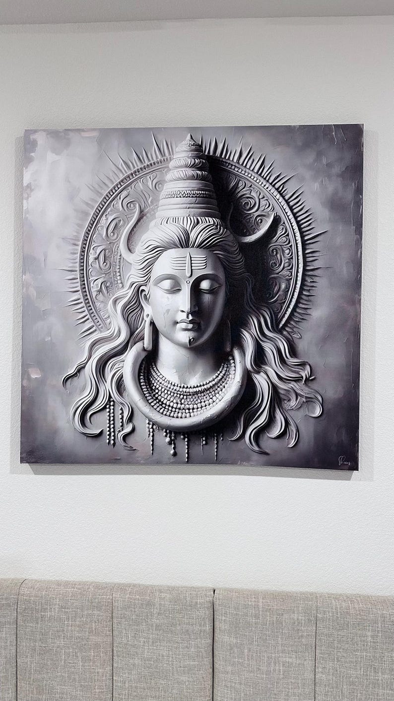 Lord Shiva Painting, Acrylic Glass Paper Canvas Framed, Indian Hindu ...