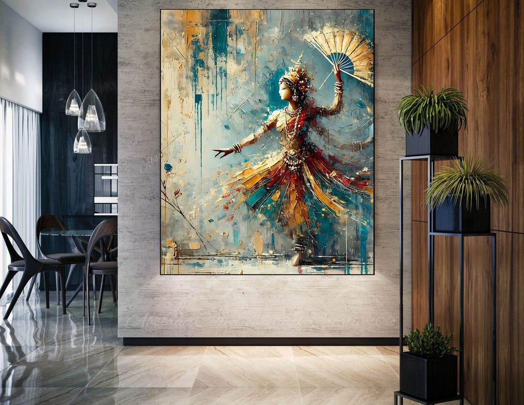 Tessenjutsu, Warrior Dance, Woman Girl, Large Abstract Painting Canvas ...