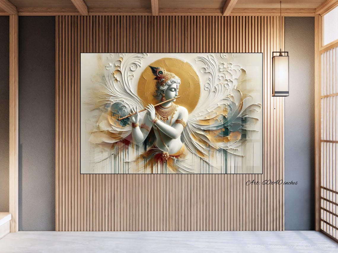 Lord Krishna Flute, Puja Room 3D Mural Wallpaper, Acrylic Glass Canvas ...