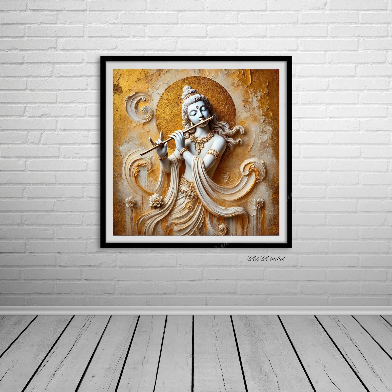 Indian Spiritual Art, Krishna Glass Idol, Golden Housewarming Gift, 3D ...