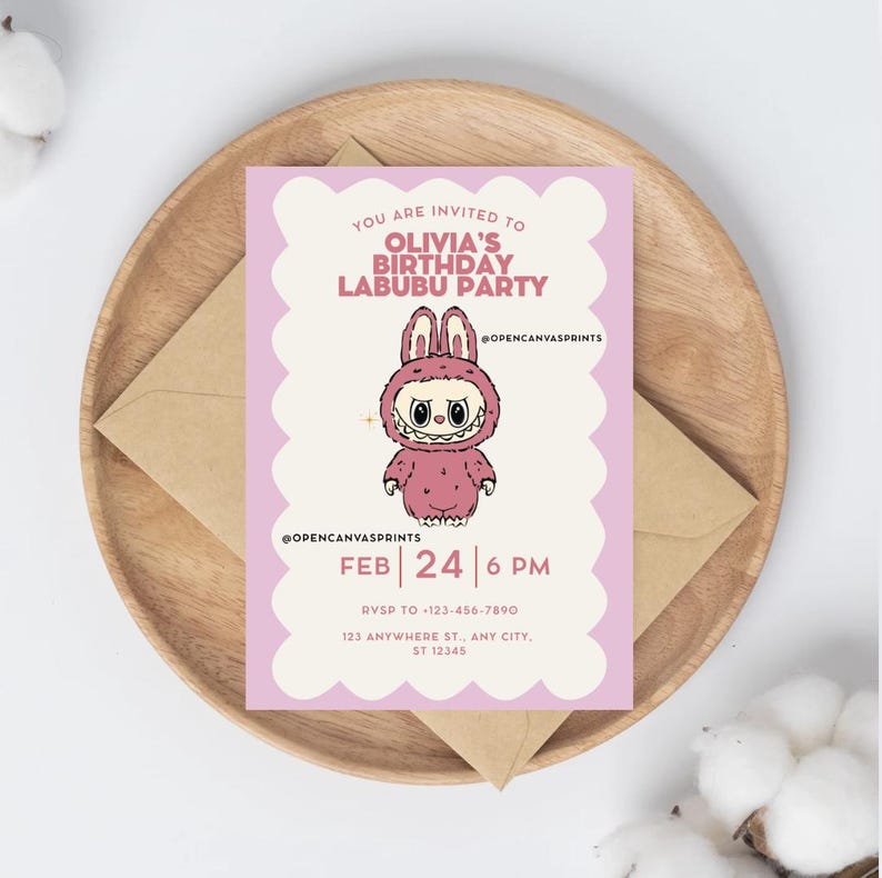 Labubu Birthday Card | Editable Kawaii Invitation (digital Download) - Etsy