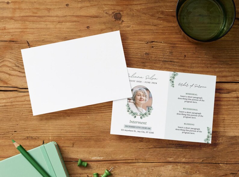 Editable Memorial Card Template • Funeral Announcement (instant ...