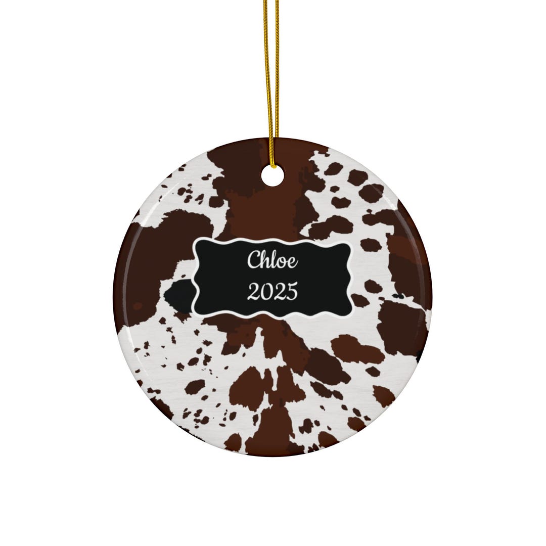 Personalized Cow Print Ceramic Ornaments, Custom Holiday Decor, Gift ...