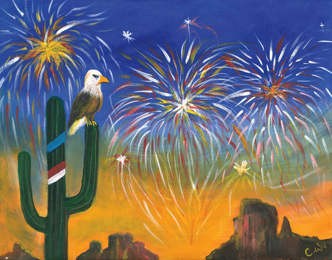 Original Acrylic Painting of Fire Works in the Desert - Etsy