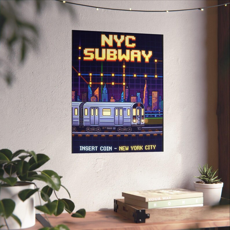 NYC Subway Pixel Art Print, Cyberpunk Wall Art, Retro Gaming Decor ...