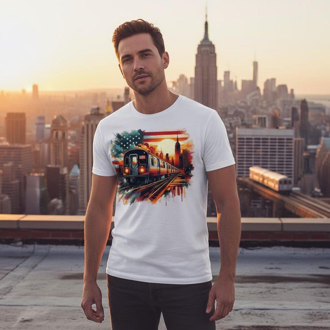 NYC Subway American Flag Shirt | Sunset Skyline Tee | 4th of July ...