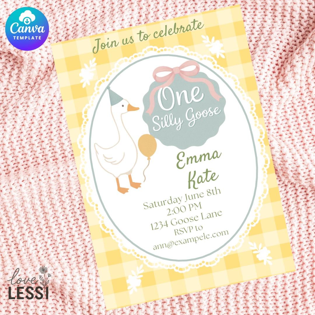 Editable One Silly Goose First Birthday Invitation | Girl 1st Birthday ...