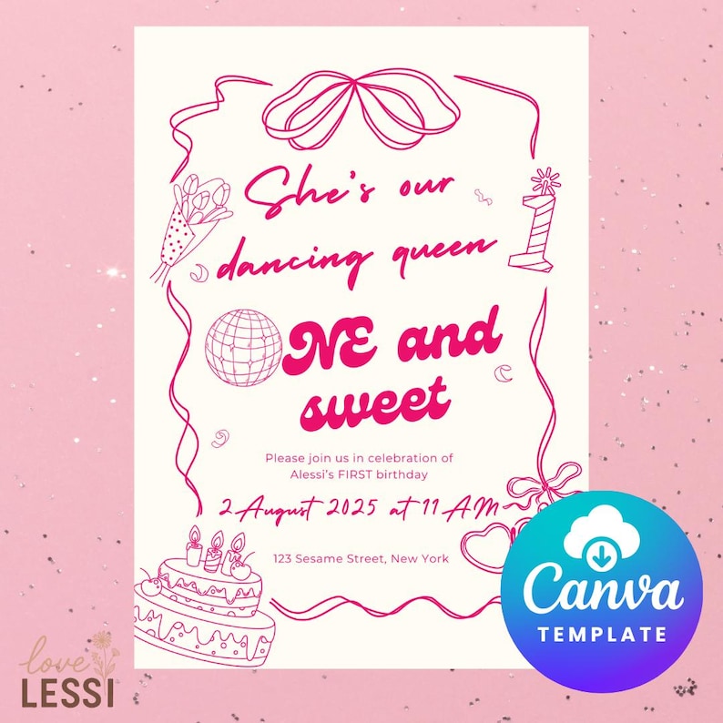 Dancing Queen Birthday Invitation | Editable Canva Template | Disco ...