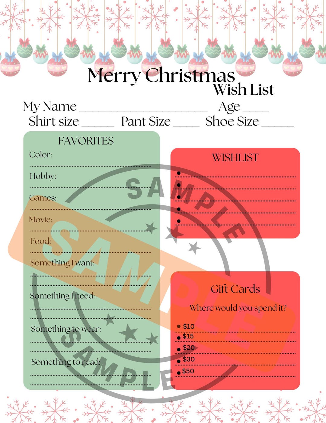 Christmas Wish List Letter – Printable Santa Letter for Kids | Instant ...