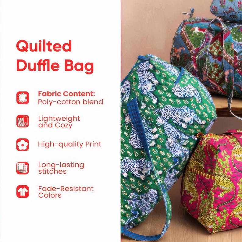 Coastal Camper Van Quilted Duffle Bag, Beach Theme Weekender Bag, Retro ...