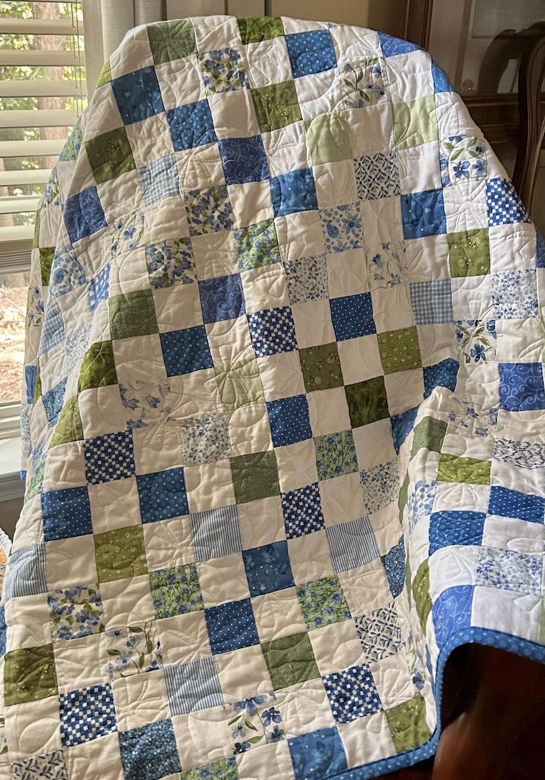 Made to Order Blue Green Patchwork Quilt / 4 Sizes - Etsy
