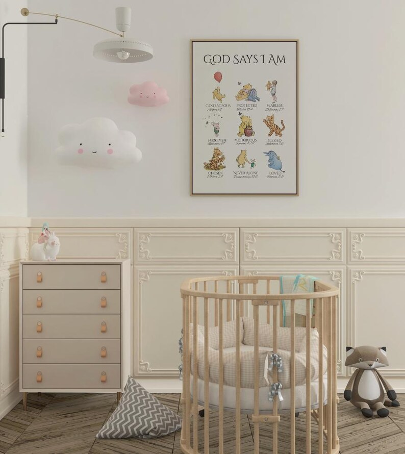 Classic Winnie the Pooh Wall Art, God Says I AM Biblical Affirmations ...