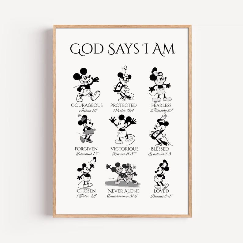 Classic Mickey Mouse Wall Art, God Says I AM Biblical Affirmations ...